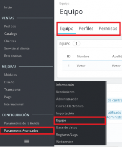 Ubicación de los menús del panel entre Prestashop 1.6 y 1.7