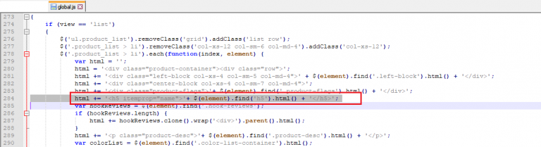 Cuidado al modificar los h5 de los listados en Prestashop